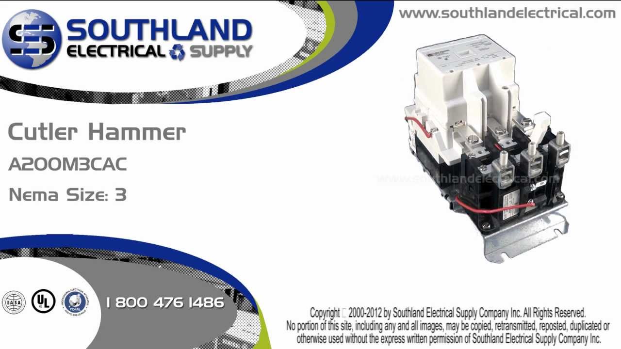 Eaton Cutler Hammer/ Westinghouse A200M3CAC Model J Nema Size 3 ...