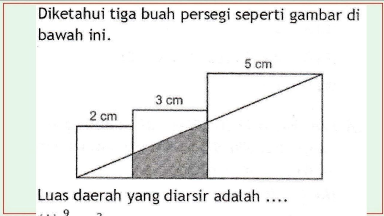 Diketahui tiga buah persegi seperti pada gambar di bawah ini Luas ...