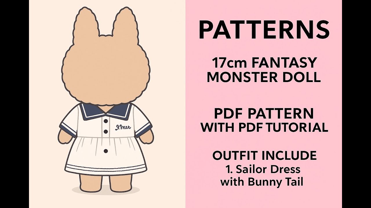 Labubu fantasy monster doll clothes pattern - Sailor Dress | Tutorial ...