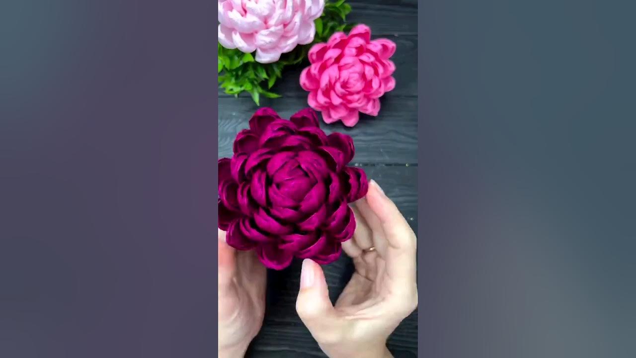 Обємні квіти з гофрованого паперу Diy піон 🌸🌺💮👍😊 Матусям на замітку 😘
