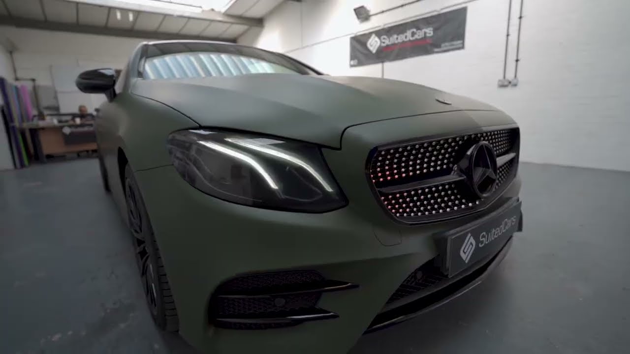 Mercedes E Class wrap in matte olive green - YouTube