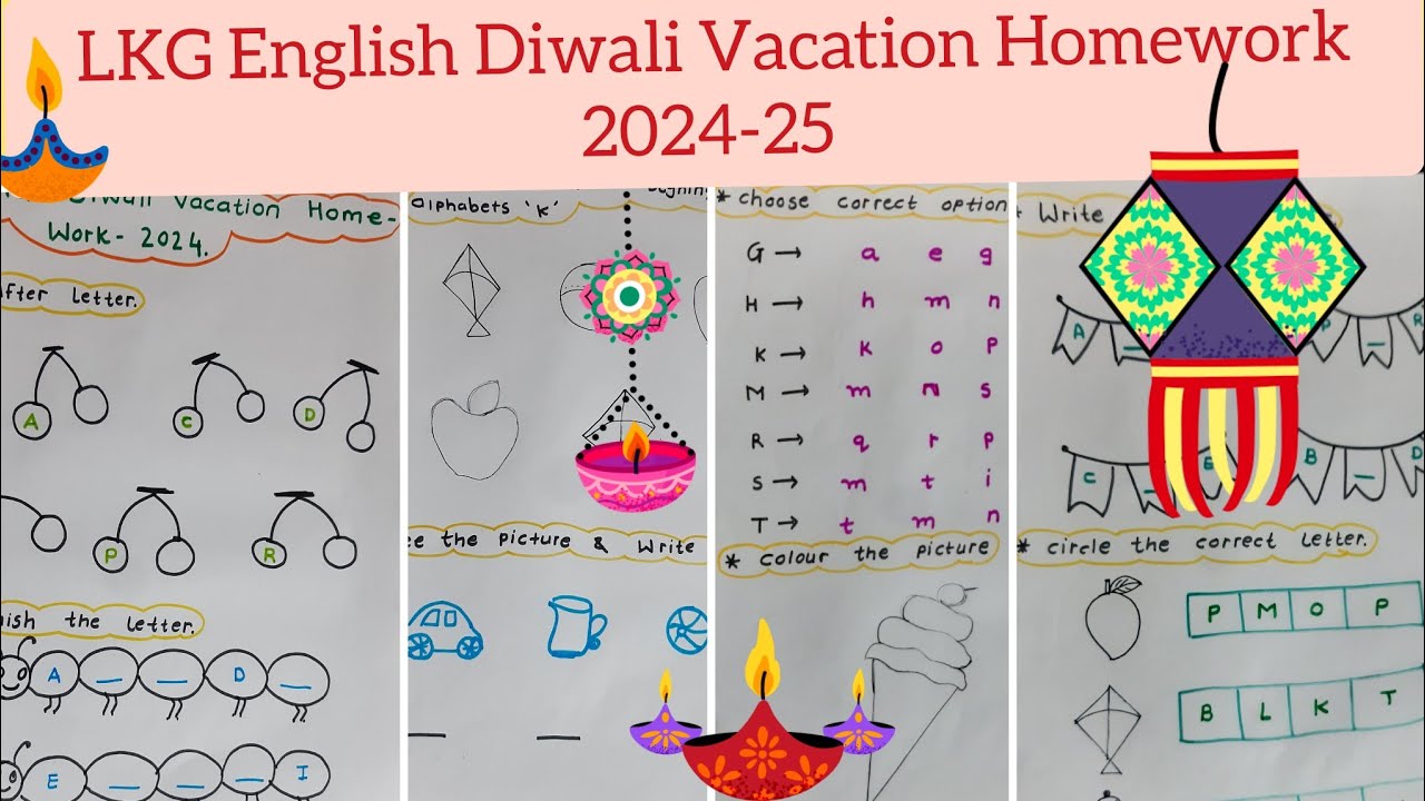 LKG English Diwali Vacation Homework Worksheets 2024-25/LKG English ...
