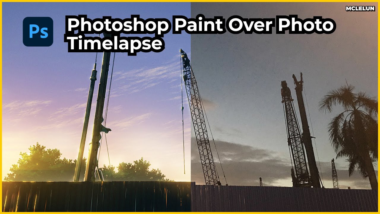 Photoshop Paint Over Photo Sunrise Construction Crane - YouTube