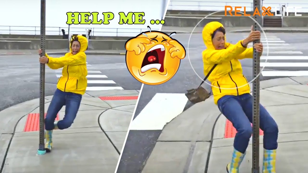 Funny wind: Walking against the strong real wind (weather fails) - YouTube