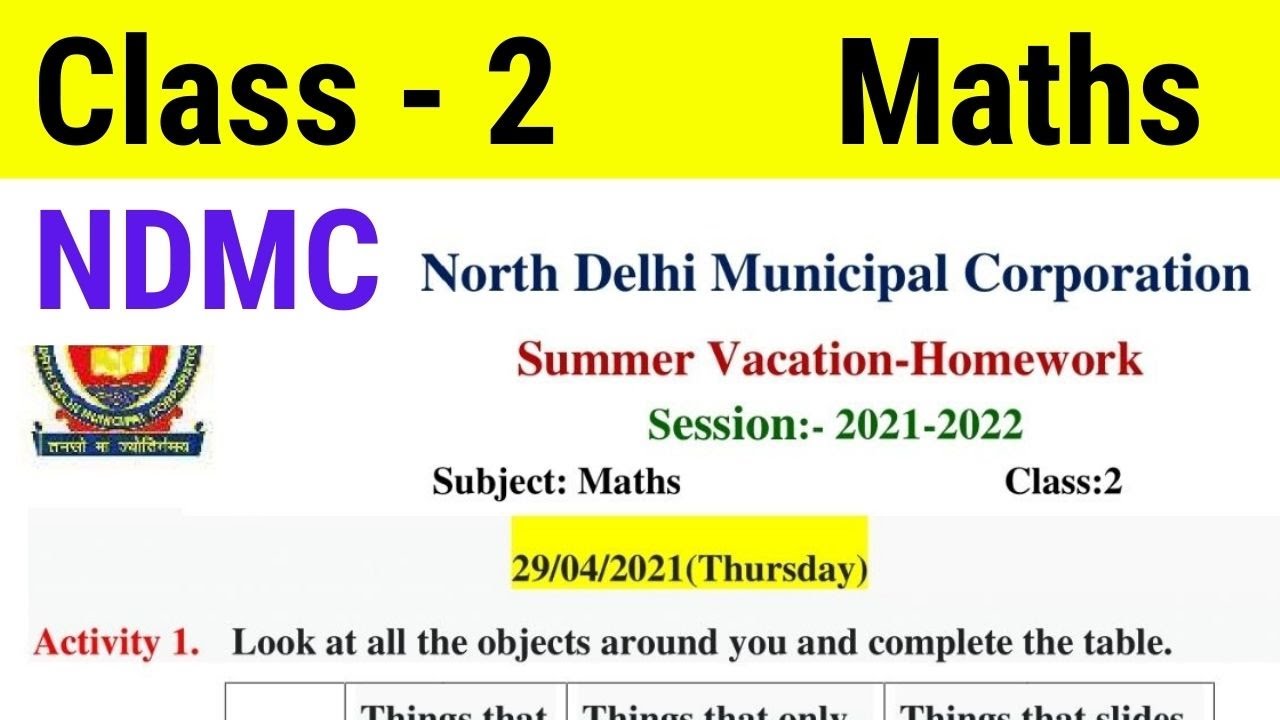 NDMC Class 2 Maths Summer vacation Holiday Homework in English || 29 ...