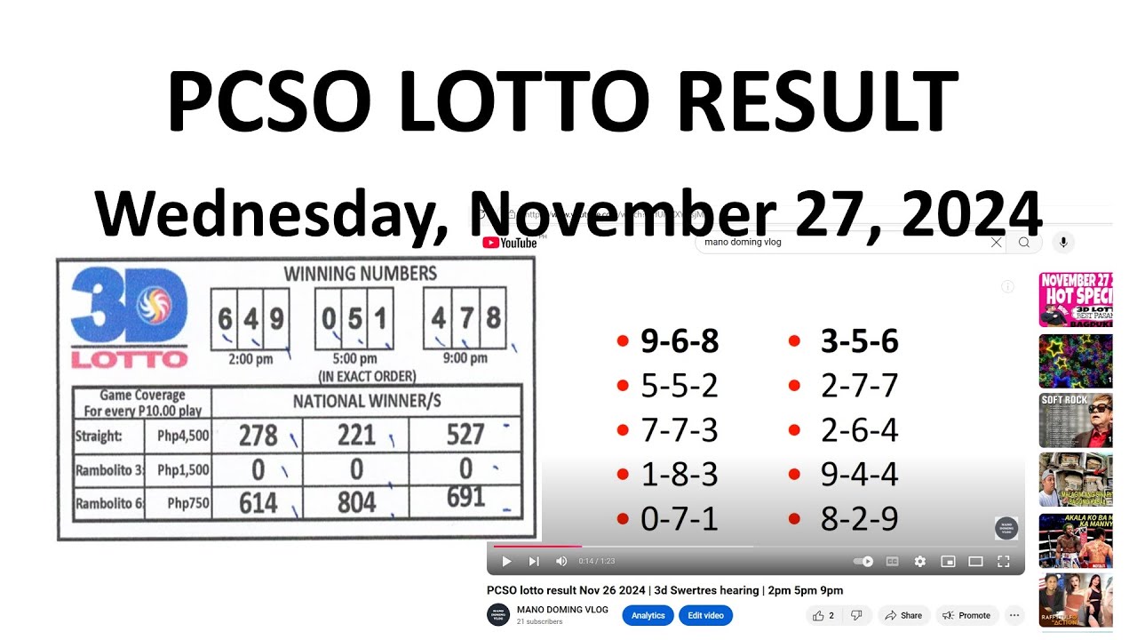 PCSO lotto result Nov 27 2024 | 3d Swertres hearing | 2pm 5pm 9pm - YouTube