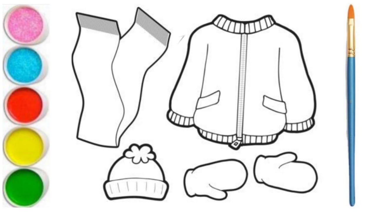 Winter Clothes🧣 🧤 🧥🧦 Easy Drawing, Colouring & Painting for Kids ...