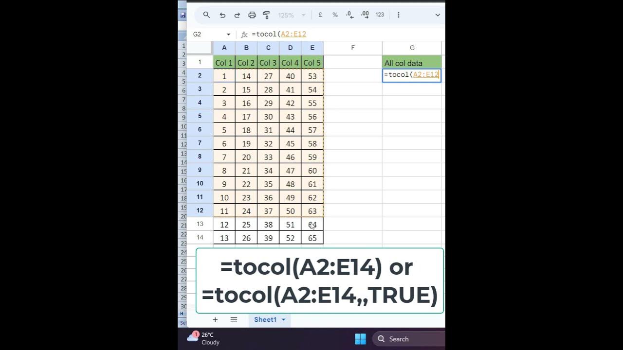 Tocol Function Exceltech Column Data Tocol Function Excel Datasets Excelfunctions Youtube