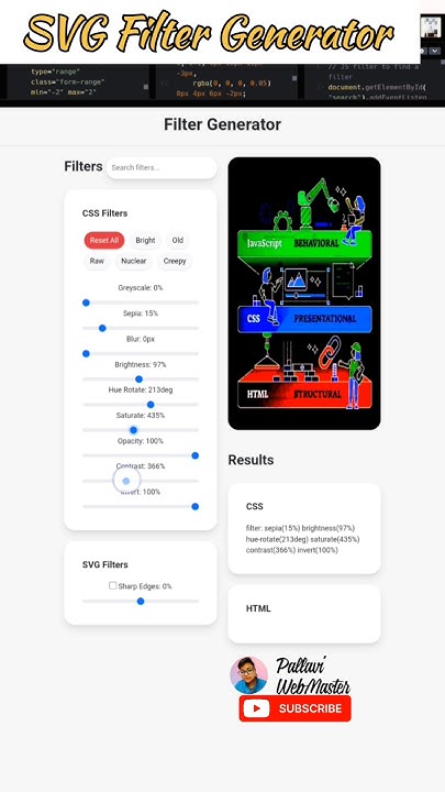 SVG Filter Generator Using HTML CSS and JavaScript || #ytshorts #shorts #shortsfeed #svg # ...