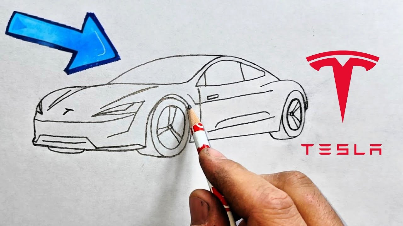 Tesla Car Drawing | Step-by-Step Guide to Drawing a Tesla Car for ...