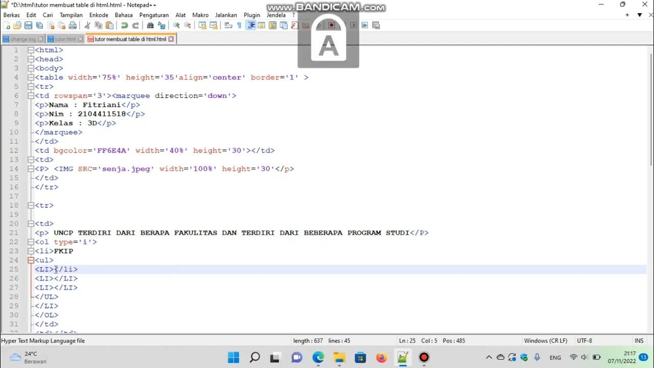 Tutorial Membuat Tabel Di HTML dengan menggunakan Notepad ++ - YouTube