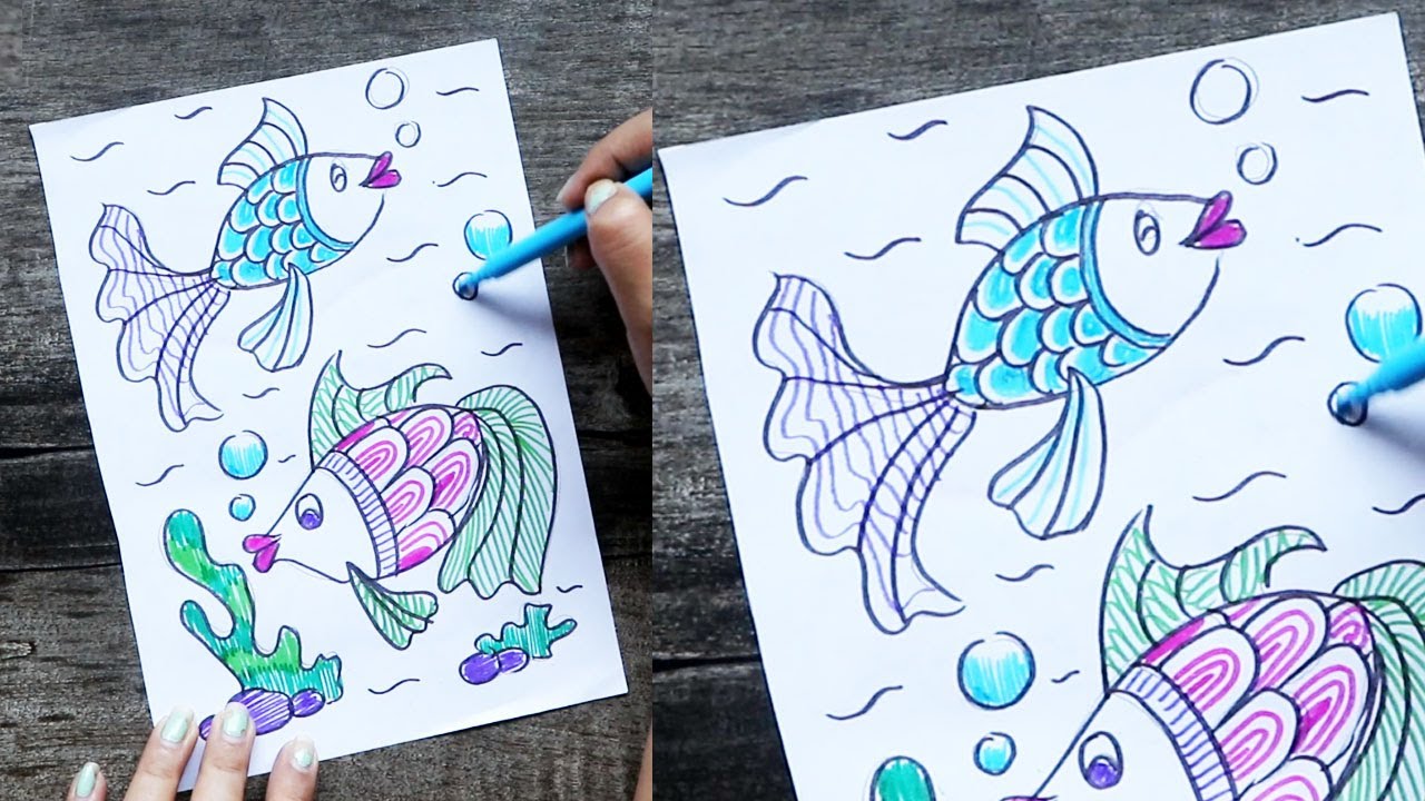 How to draw fish | kids drawing | How to colour fish - YouTube