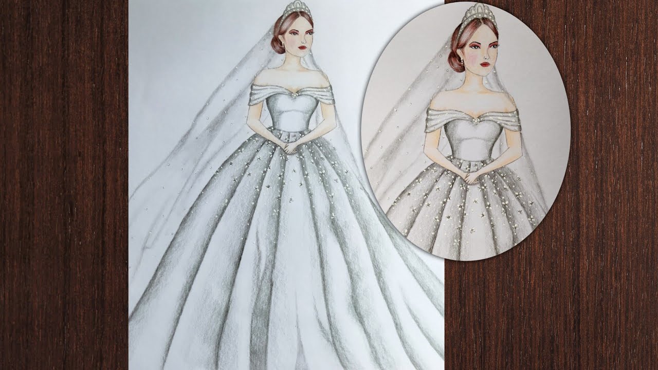 My first wedding dress design | How to draw white wedding dress_step by ...