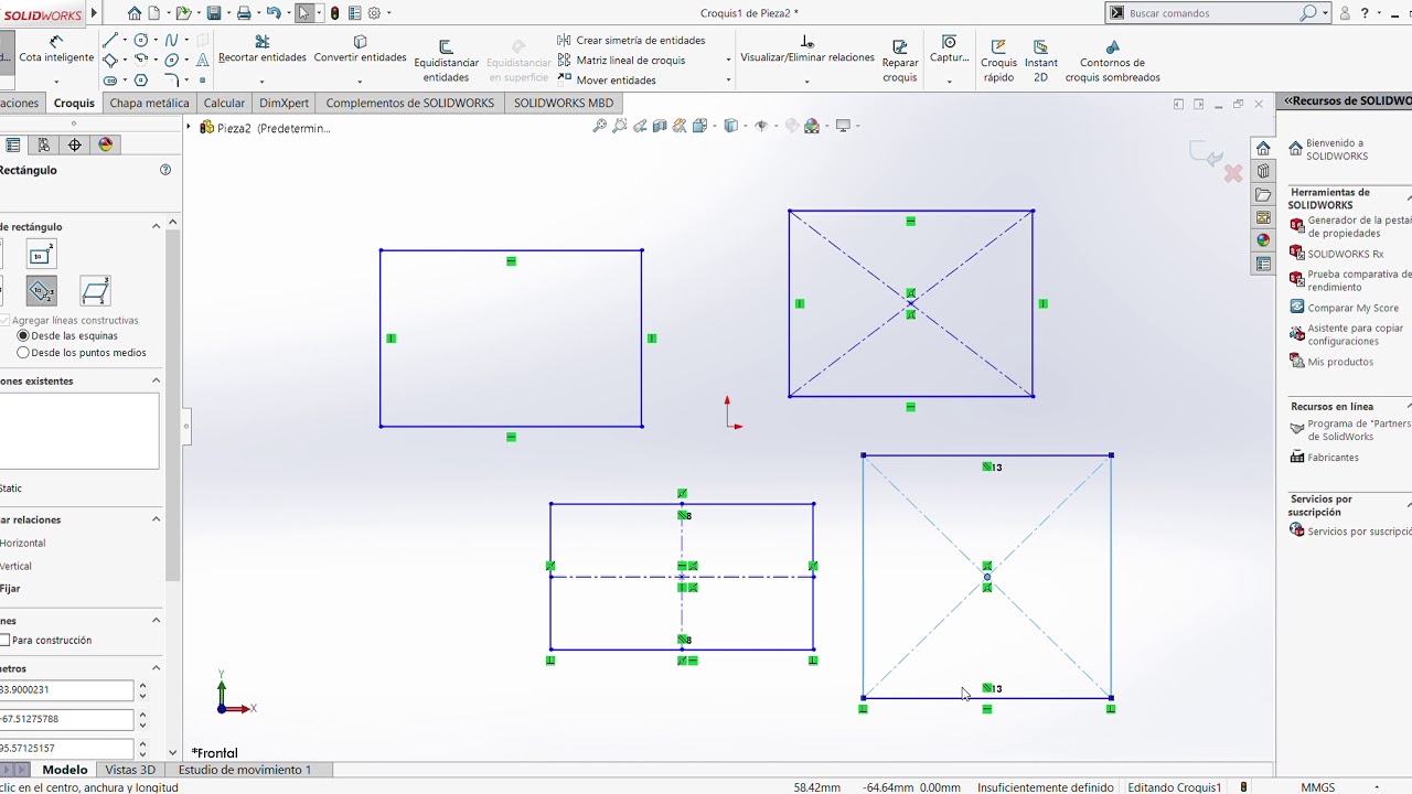 #2 SolidWorks tutorial tipos de Rectángulos / types of rectangles in ...