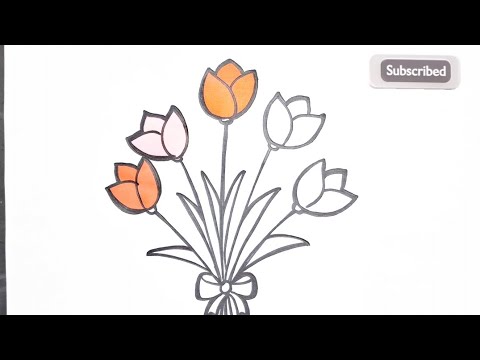 Menggambar dan mewarnai lima tangkai bunga - YouTube