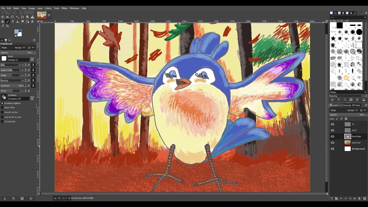 How to draw a cartoon style bird in GIMP (speed painting) - YouTube
