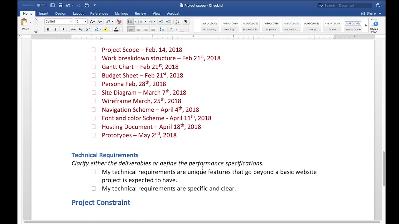 Project Scope Checklist - YouTube