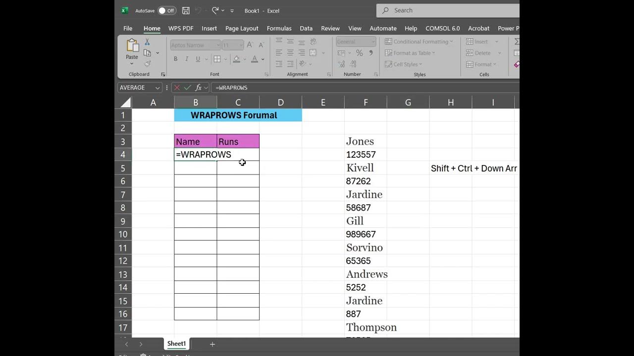 How To use Wraprows function in excel | #excel |#rows |#dataanalyst |#shortcut - YouTube