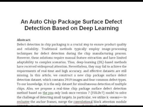 An Auto Chip Package Surface Defect Detection Based on Deep Learning ...