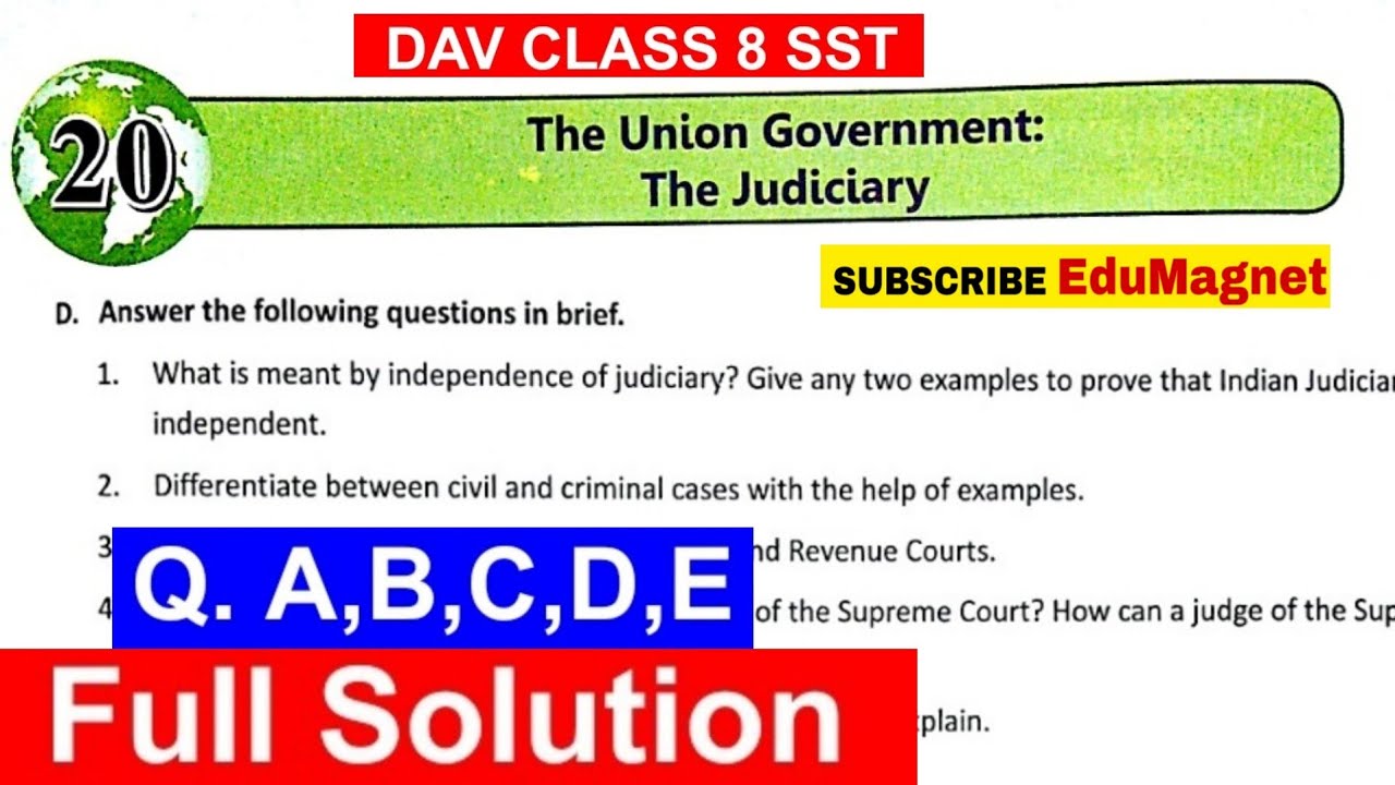 DAV CLASS 8 SST CHAPTER 20 QUESTION ANSWER | THE UNION GOVERNMENT THE ...
