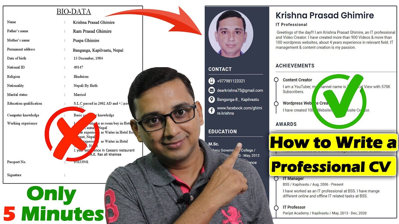 How to Create a Professional CV | How to Make Professional Bio-Data ...
