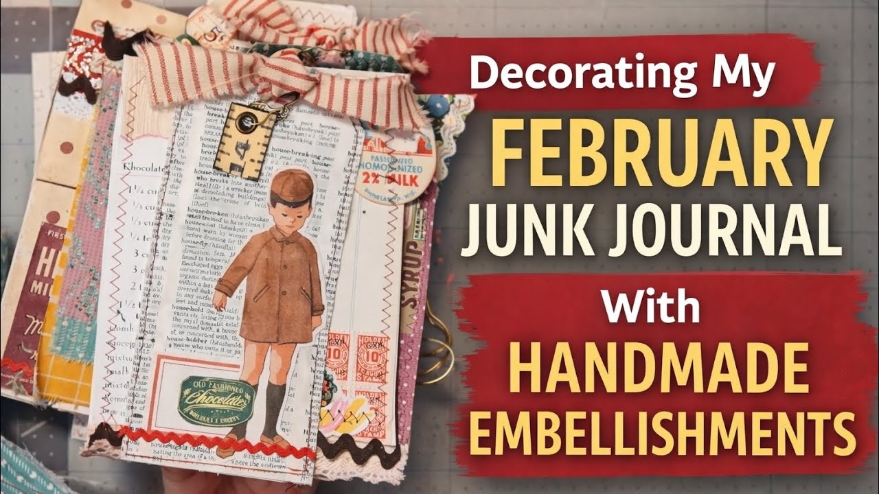 Decorating My February Junk Journal With Handmade Embellishments - YouTube