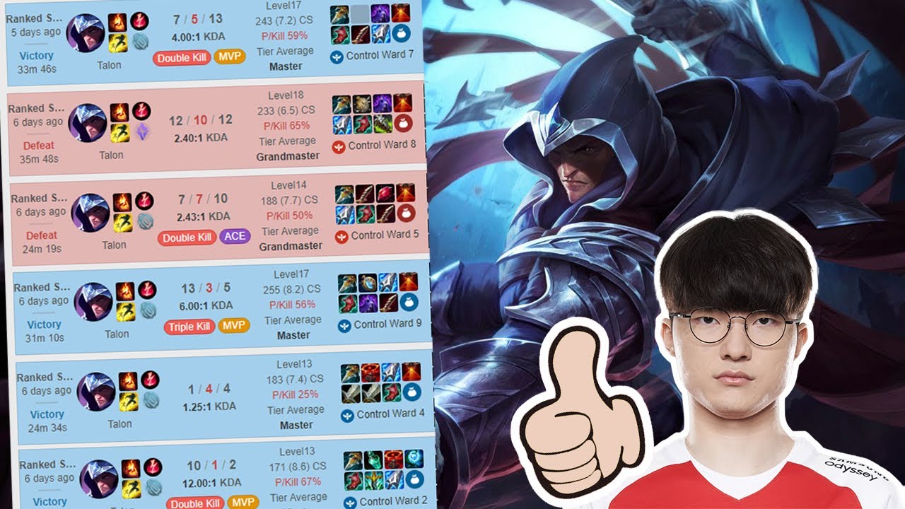 【T1 Faker】突然開始練起塔隆的hide on bush! /Talon Montage /탈론 매드무비 - YouTube