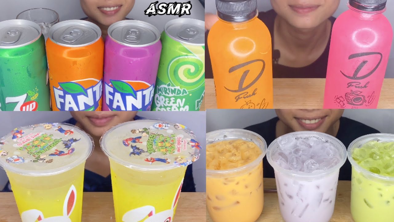 ASMR Drinking Green Tea Milk, Fanta - YouTube