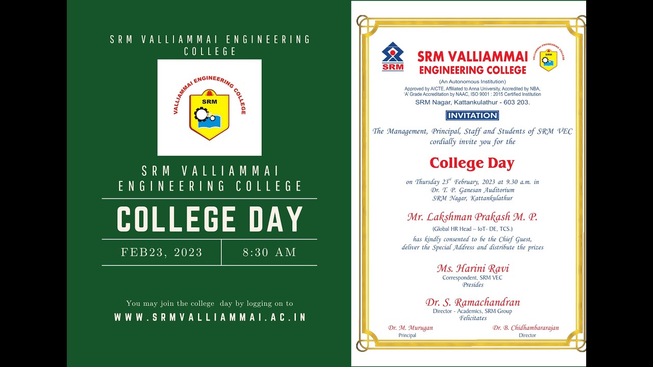 SRM Valliammai Engineering College - College Day 2023 - YouTube