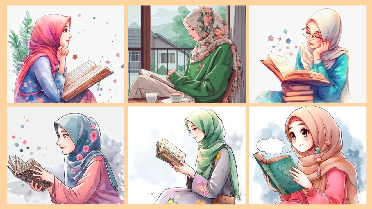 Muslim Hijab girls reading books dpz ️ || Cartoon girls pics || # ...