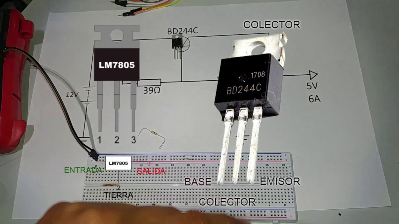 Regulador 5V y 6A con BD244C y LM7805 - YouTube