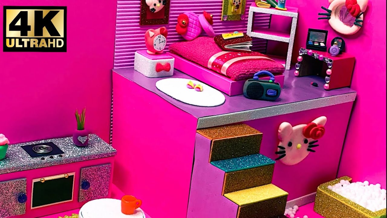 How to Make a Cute Miniature Hello Kitty House out of Cardboard for the ...