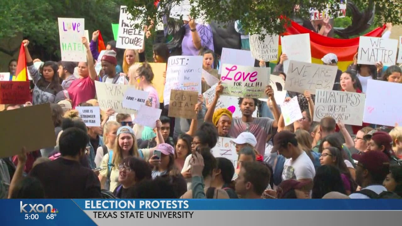 Texas State students protest Trump election - YouTube