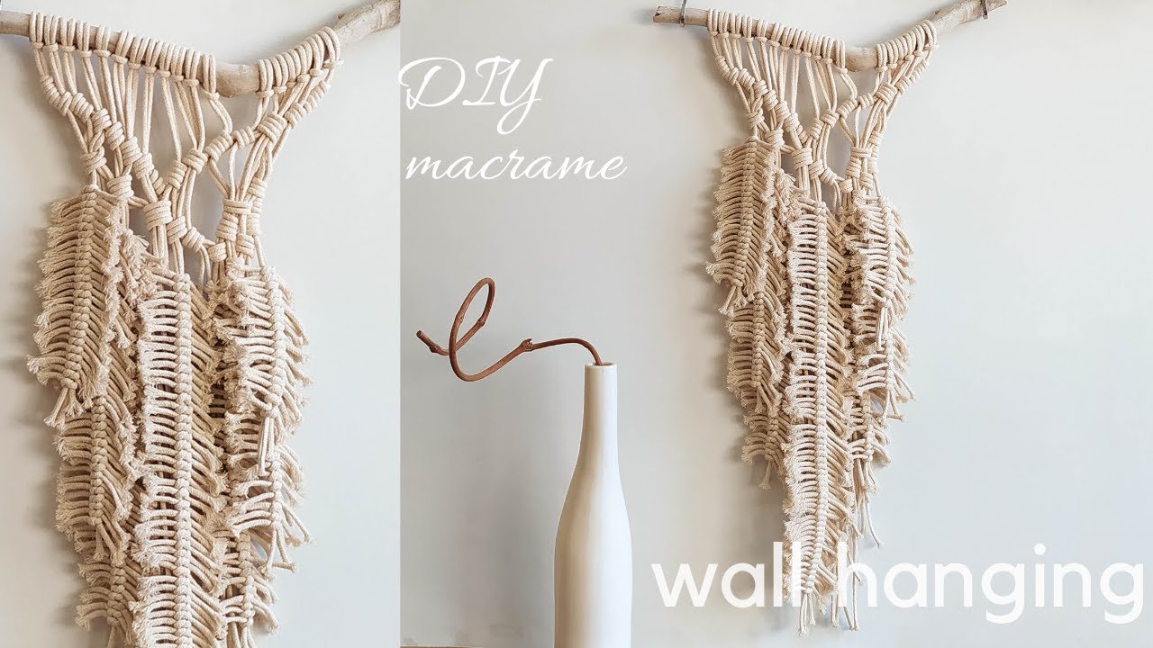 DIY macrame wall hanging tutorial with long fern leaves, unusual easy ...