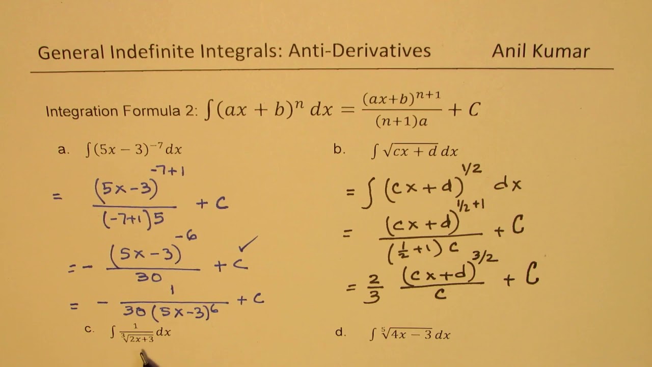 Anti Derivative Integration Power Rule 2 Examples YouTube