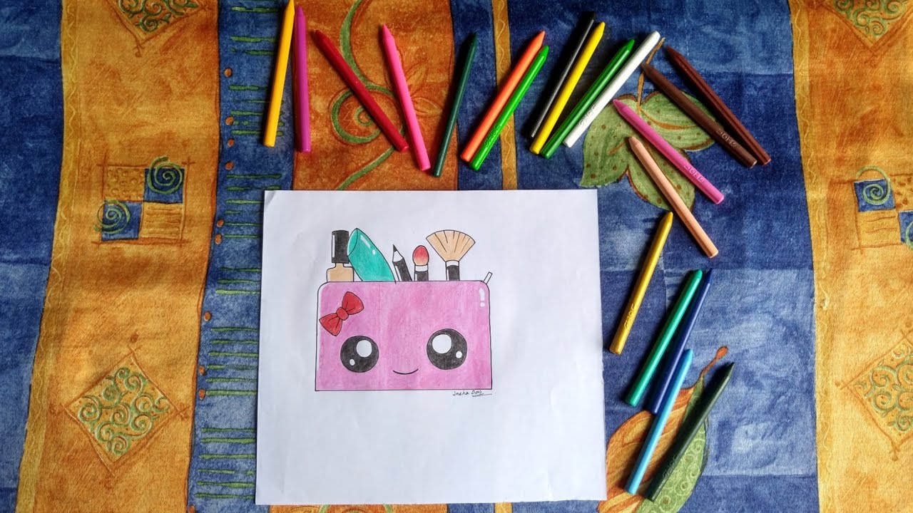 Tutorial Cute Makeup Bag Drawing for kid / sneha (art&diy) - YouTube