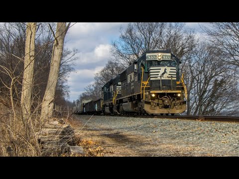 Chasing NS HO6 with NS 6332 SD40E leading from Geneva to Himrod NY 3-9-25 - YouTube