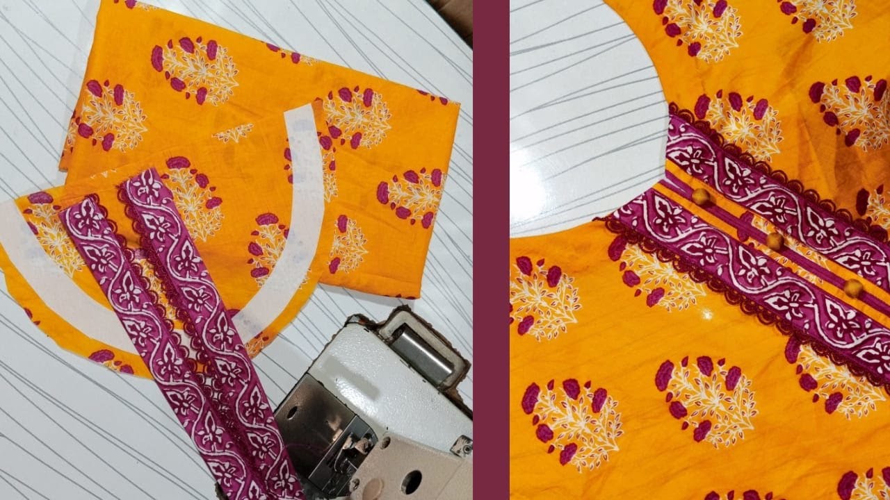Beautiful neck design with fabric patti and lace/easy neck design - YouTube