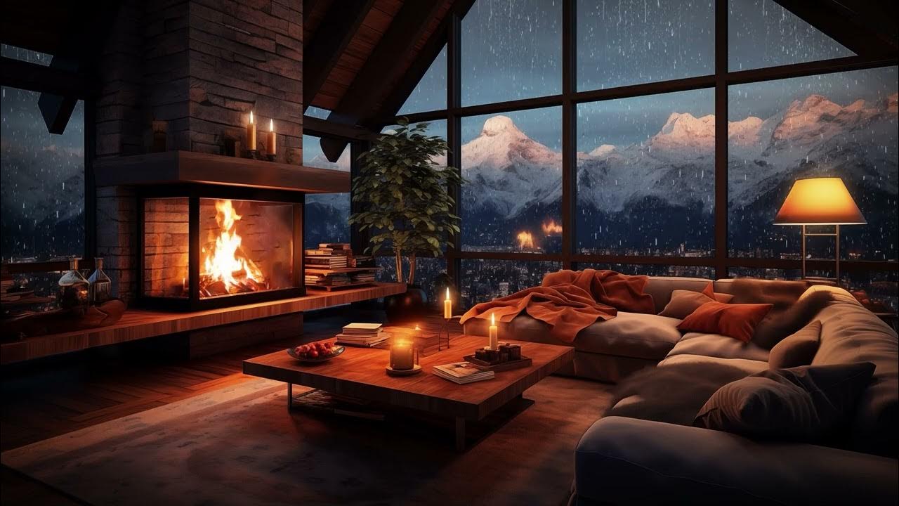 Thunderstorm with Lightning, Rain, Crackling Fireplace & Sleeping Cats in a Cozy Living Room ...