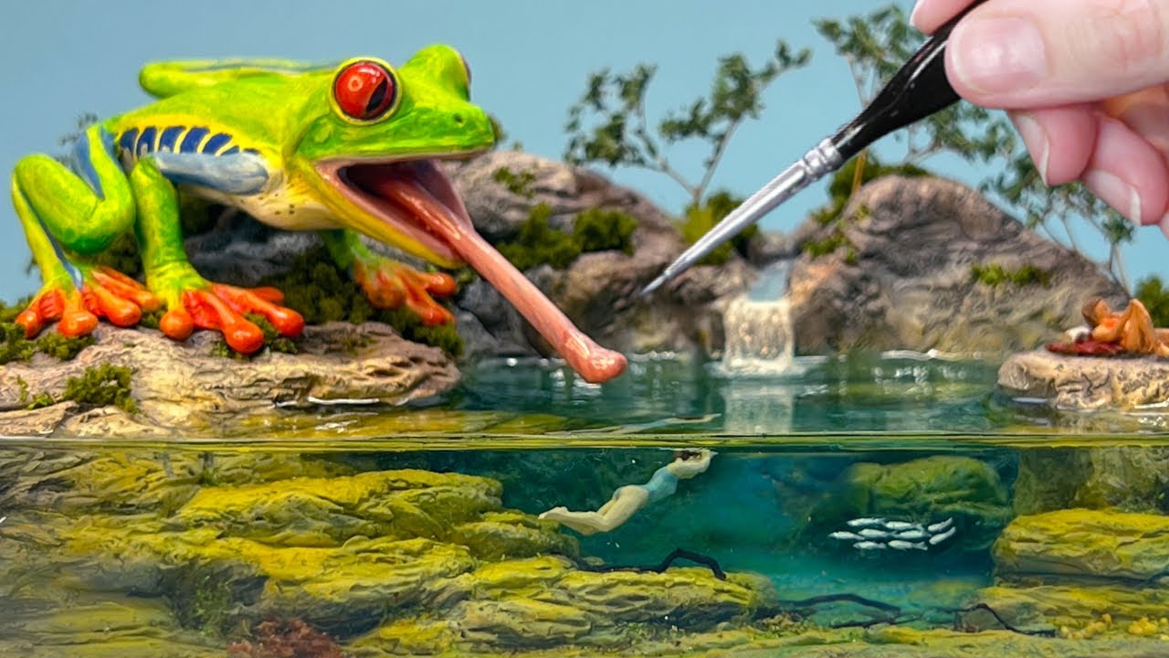 GIANT TREE FROG that hunts swimmers! Diorama, Polymer clay - YouTube