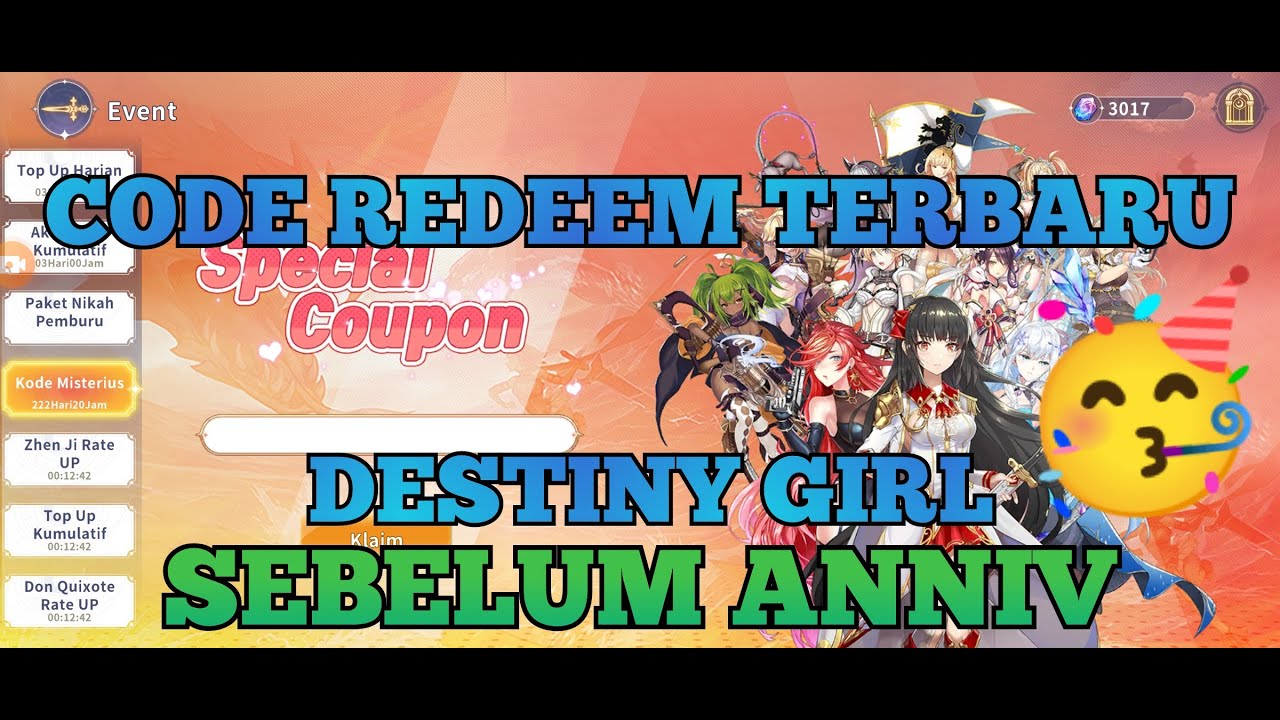 GIFT REDEEM CODE TERBARU DESTINY GIRL - YouTube