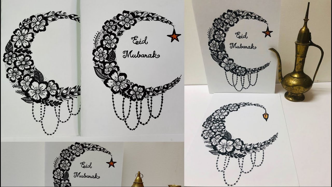 DIY, HOW TO DRAW "EID-MUBARAK" GREETINGS CARD IN A EASY WAY, DOODLE ART ...