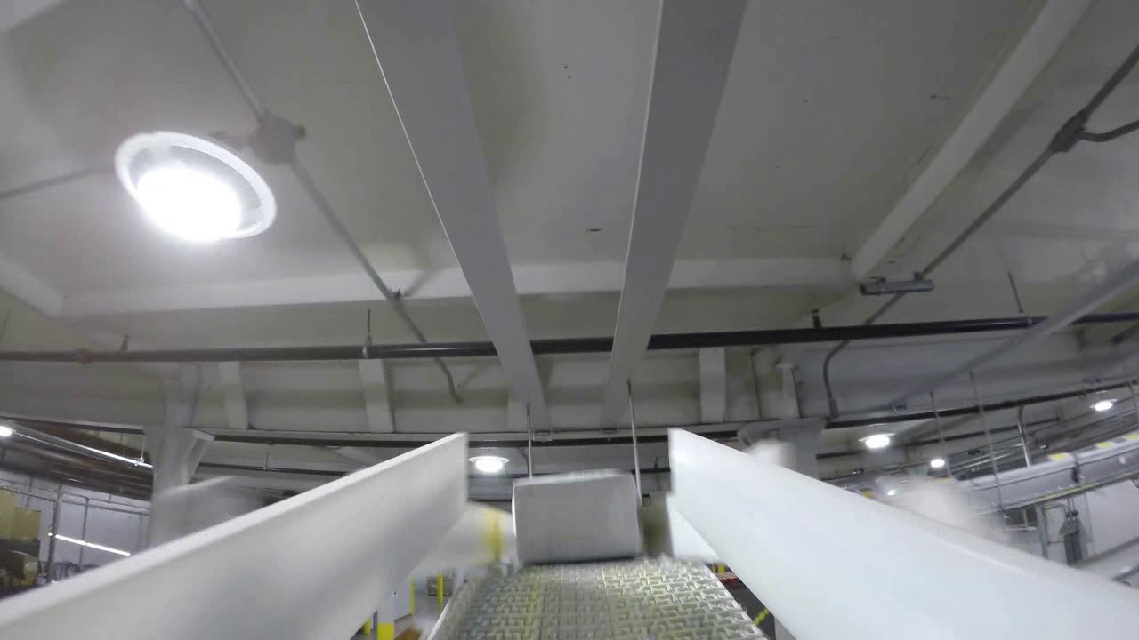 Elevated Conveyor Maximizes Production from 3 Baggers to Robotic Pick ...