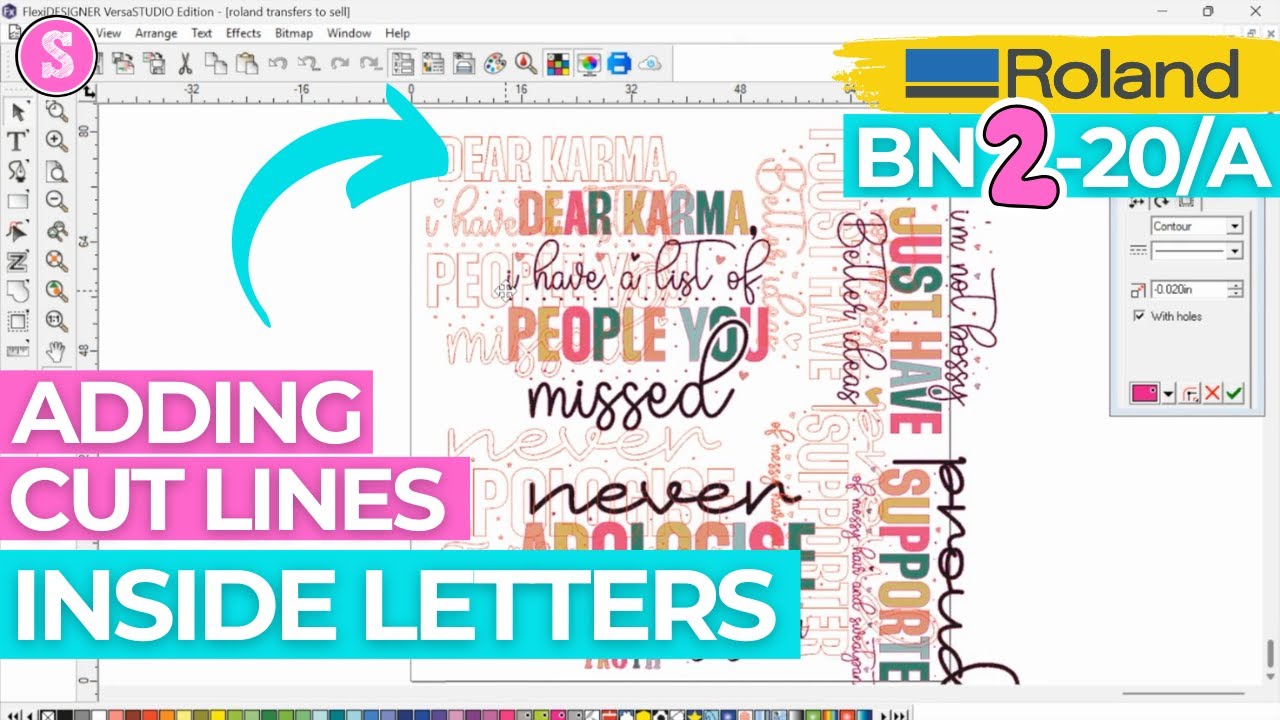 How to Add Roland Cut Lines to Inside of Letters in Flexi for BN2 - YouTube