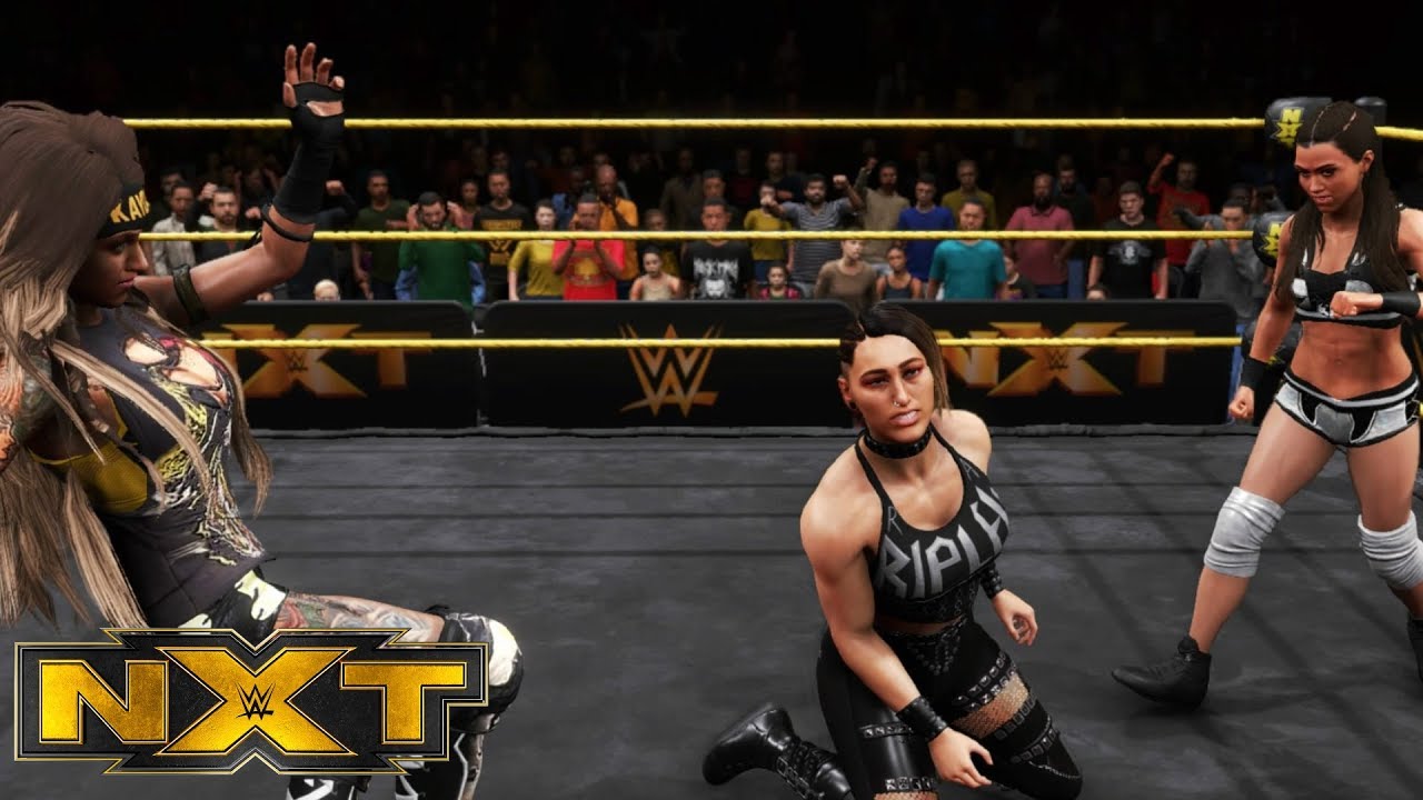 WWE 2K20 NXT RHEA RIPLEY VS KACY CATANZARO & KAYDEN CARTER - YouTube