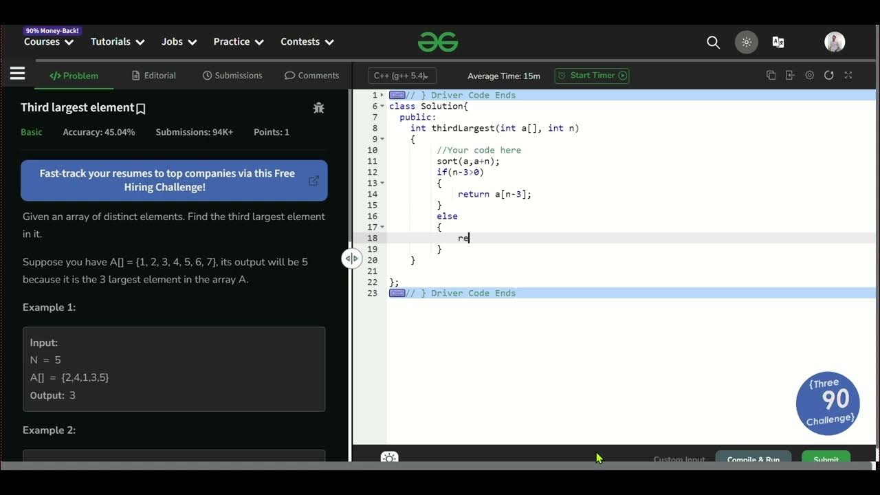 Find the third largest element in array. | Third largest element | gfg | basic | array | c++ ...