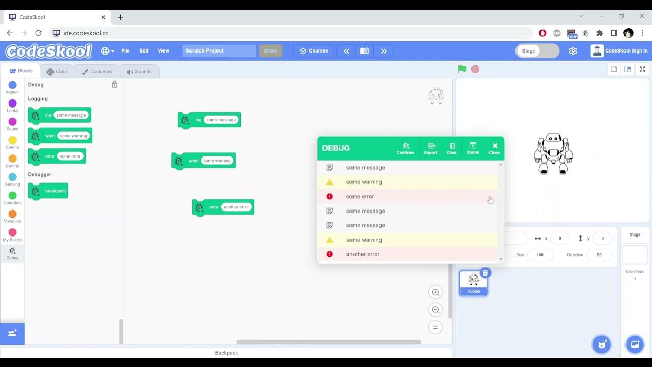 Logs Viewer in CodeSkool Scratch: Find & Fix bugs with Logging ...