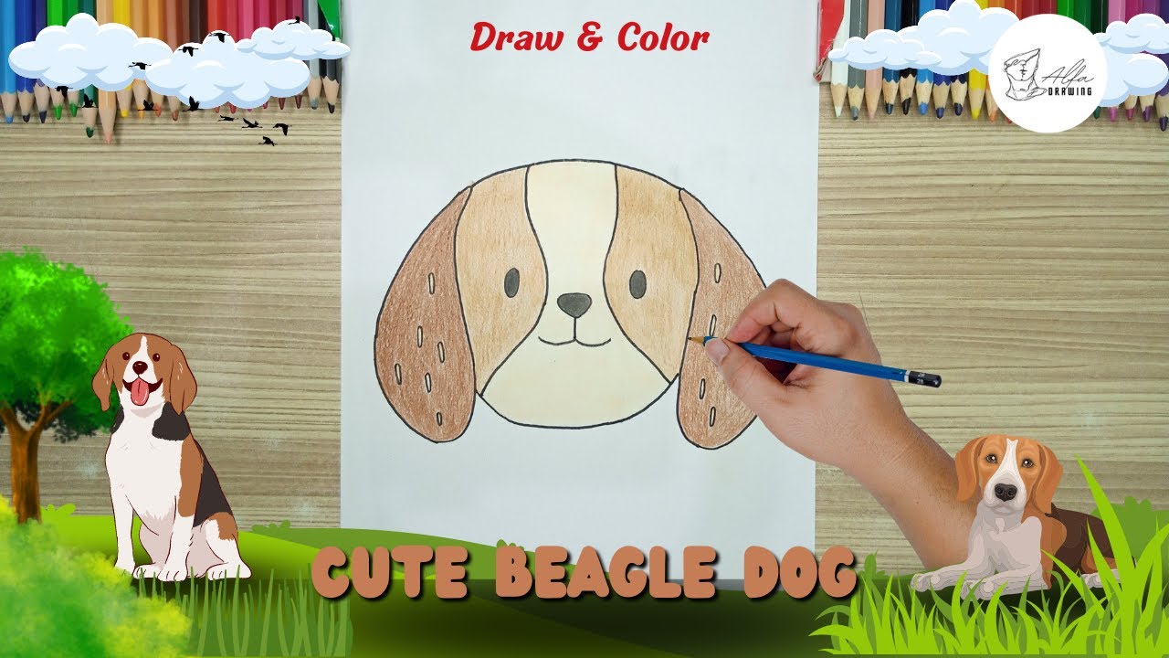 How to Draw Cute Beagle Dog Cartoon for Kids and Toddlers - YouTube