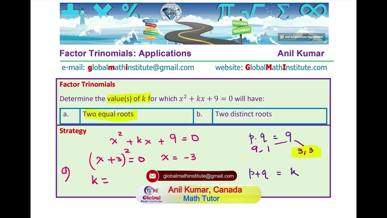 Find Value of k for Two Distinct INTEGER Roots or Two same roots Polynomial Factoring Skills ...