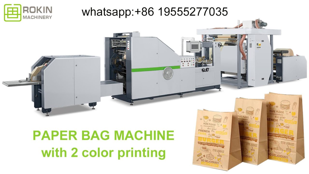 ROKIN square bottom paper bag machine with 2 color printing: - YouTube